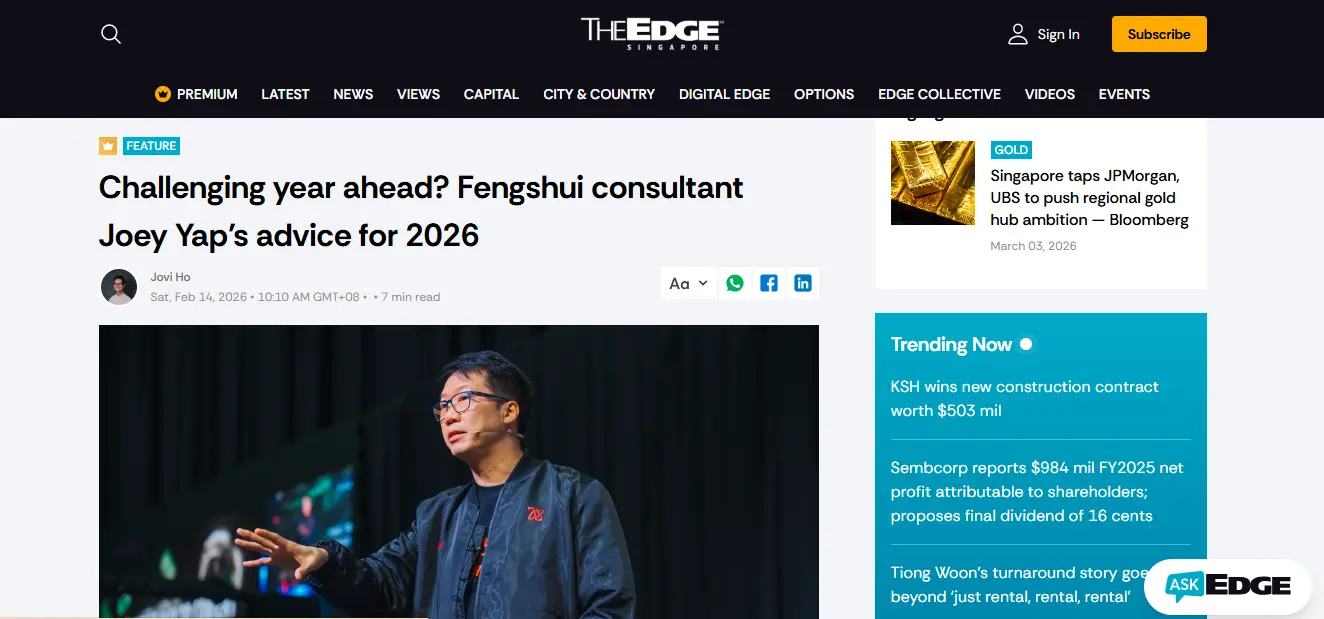 In The News: Challenging year ahead? Fengshui consultant Joey Yap’s ...